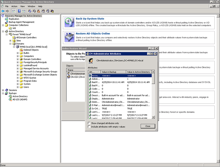 Active Directory backup tools | Recovery Manager for AD