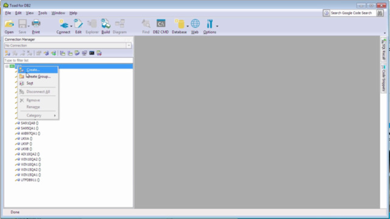 Changes to the connection manager in Toad for DB2 Video