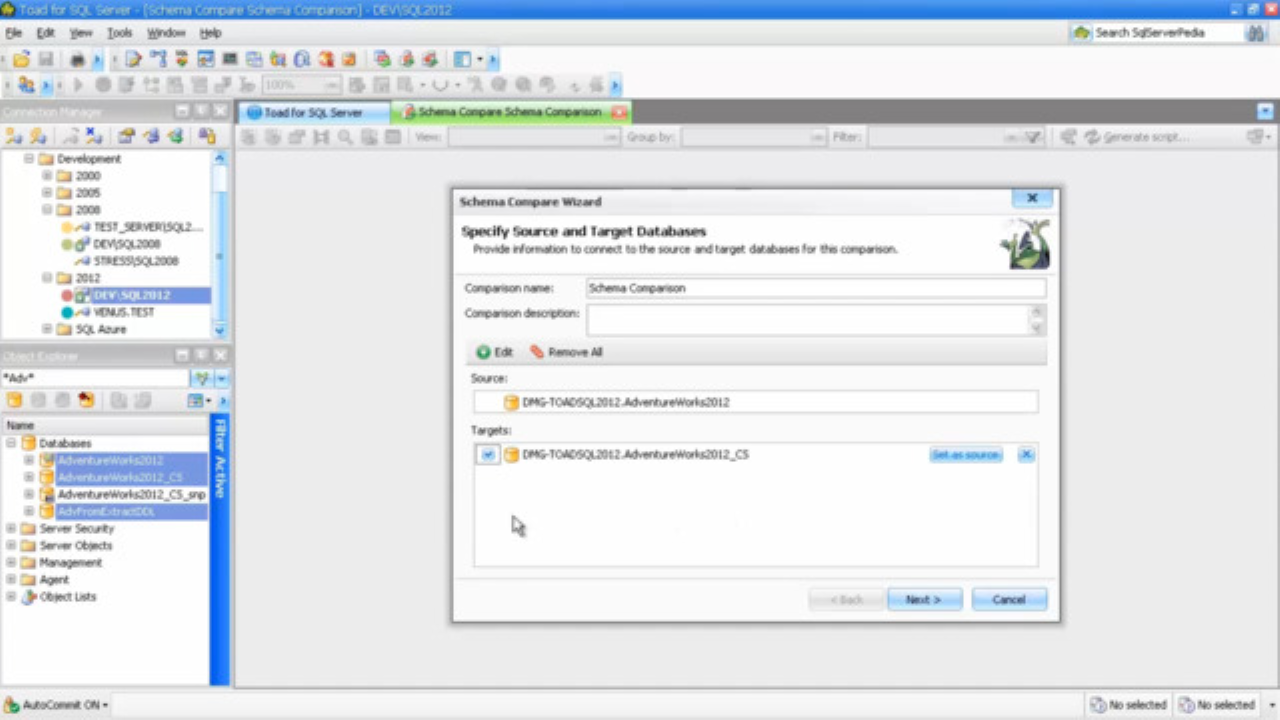 How to create multi-schema compare in Toad for SQL Server video | Quest
