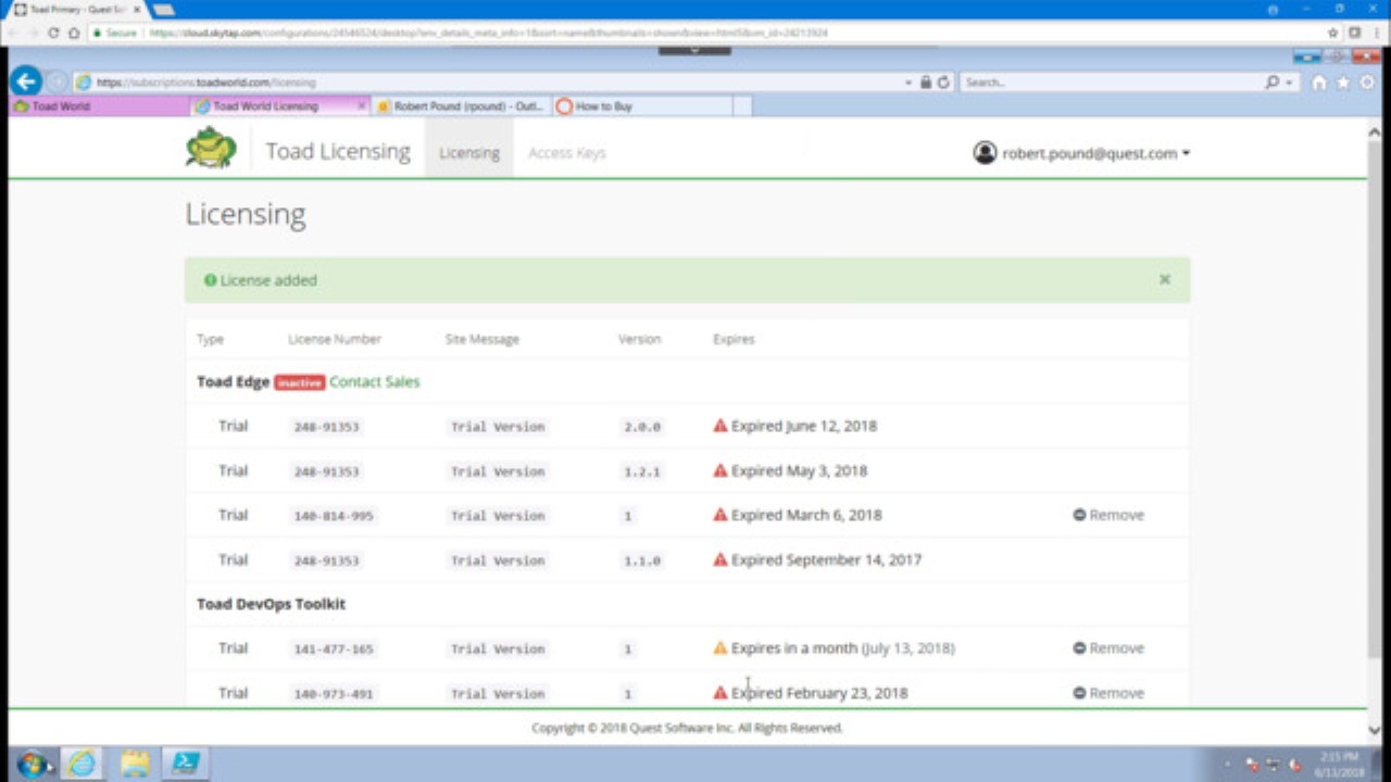 Managing licenses in Toad DevOps Toolkit video demo | Quest