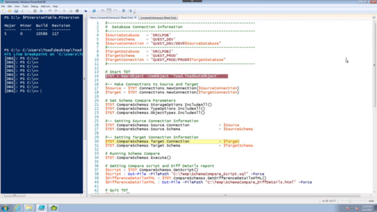 Using Schema Compare With Powershell In Toad Devops Toolkit Quest 